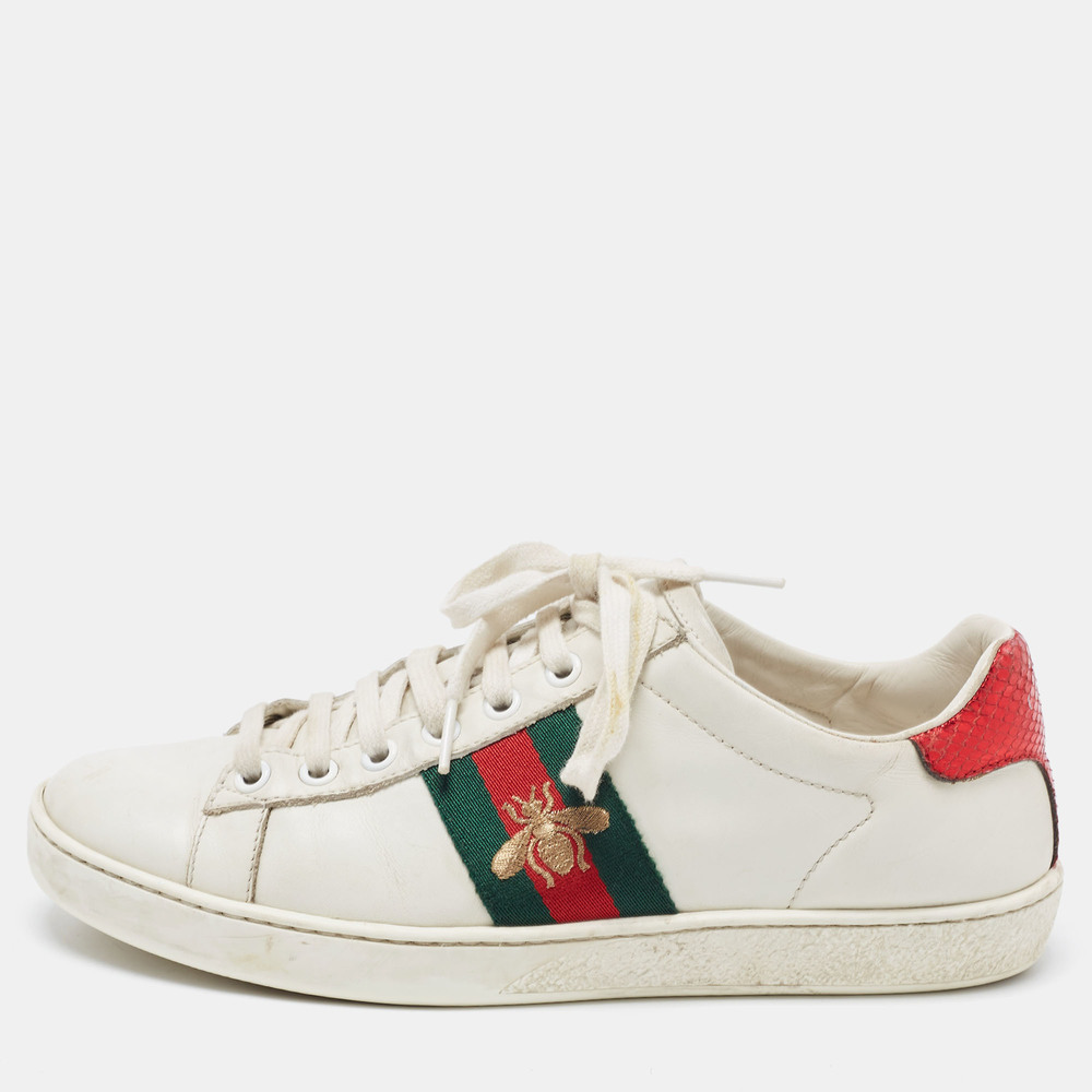 Gucci White Leather Embroidered Bee Ace Sneakers Size… - Gem
